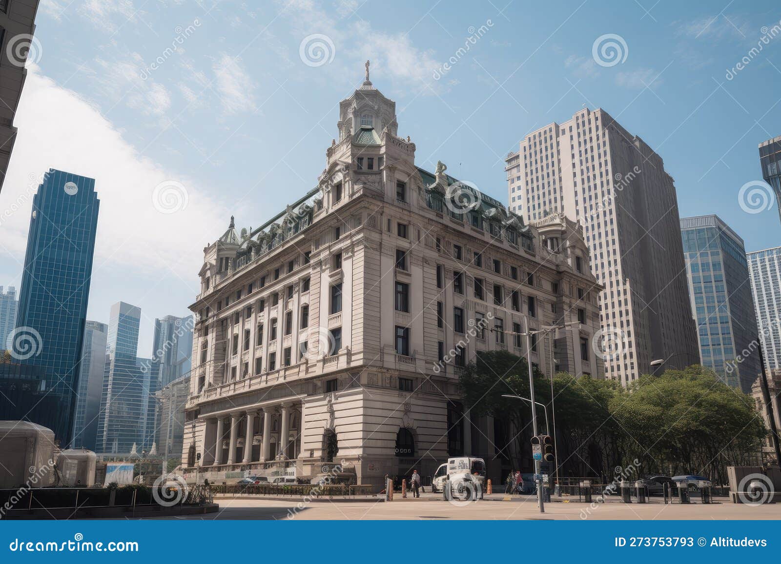 Classical Building, Surrounded by the Hustle and Bustle of Modern City ...