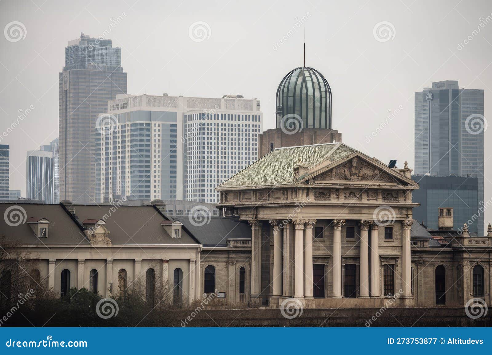 Classical Building, with View of Modern Skyline, Juxtaposition of Old ...