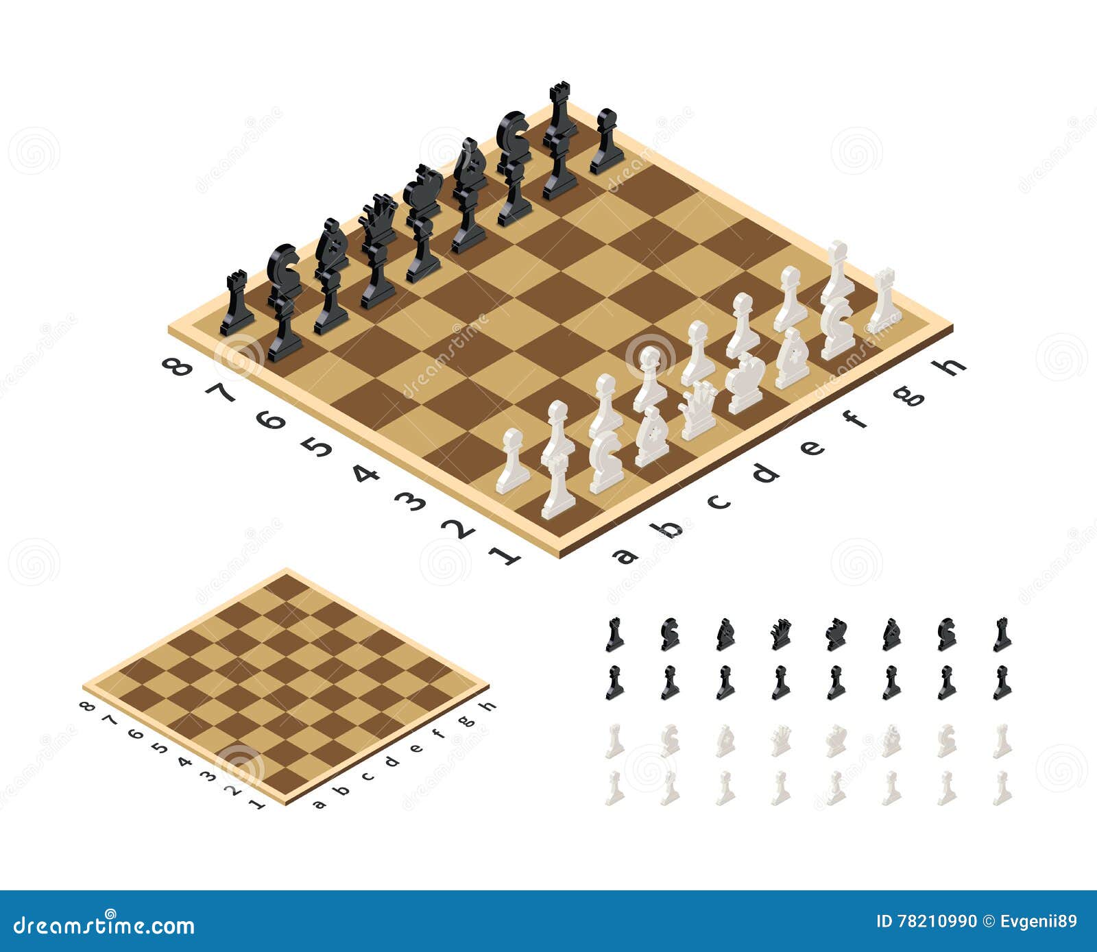 Classical Chessboard with Chess Figures in Isometric View on White ...