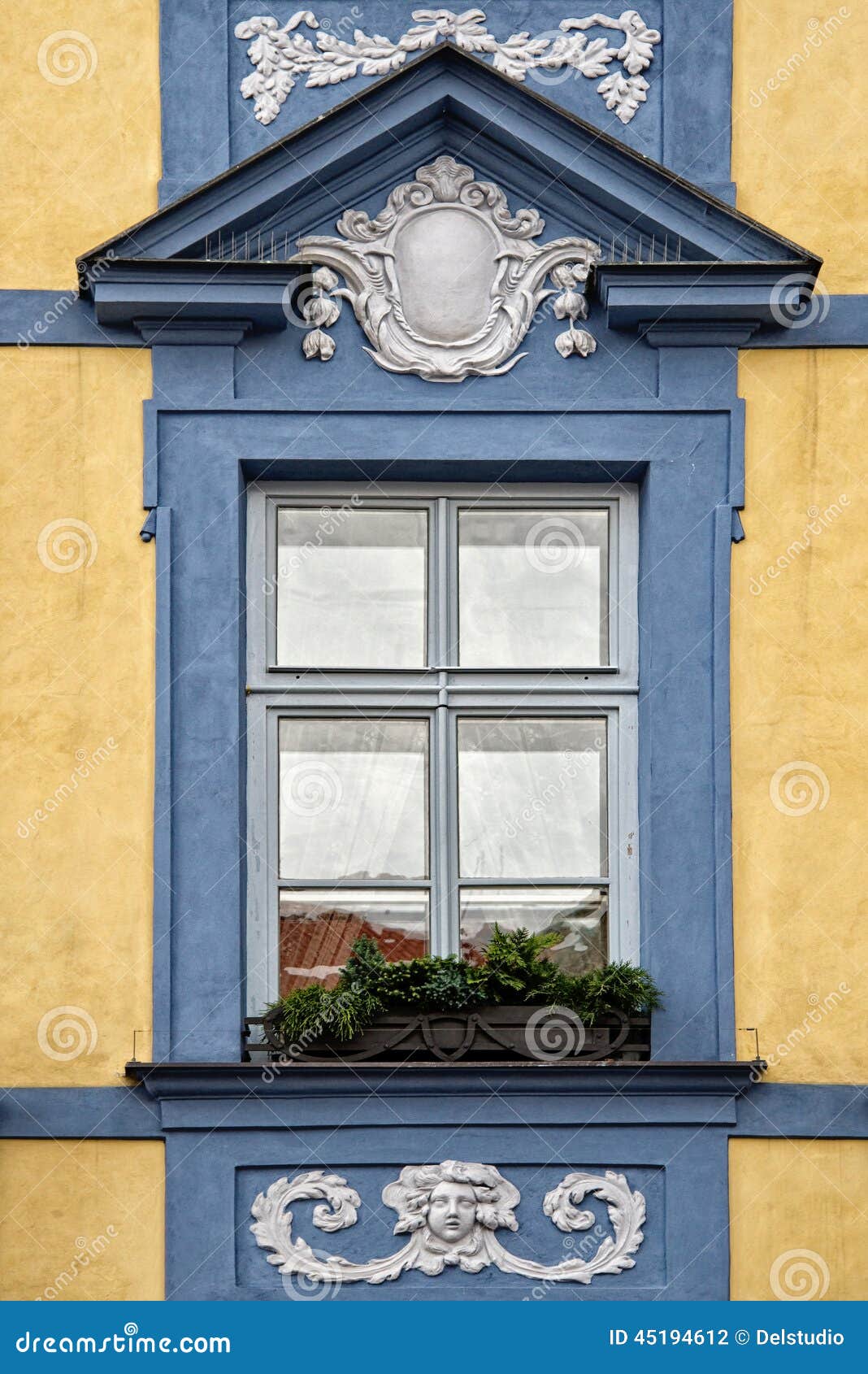 Classical Colorful Window with Pediment in Prague Stock Photo - Image ...