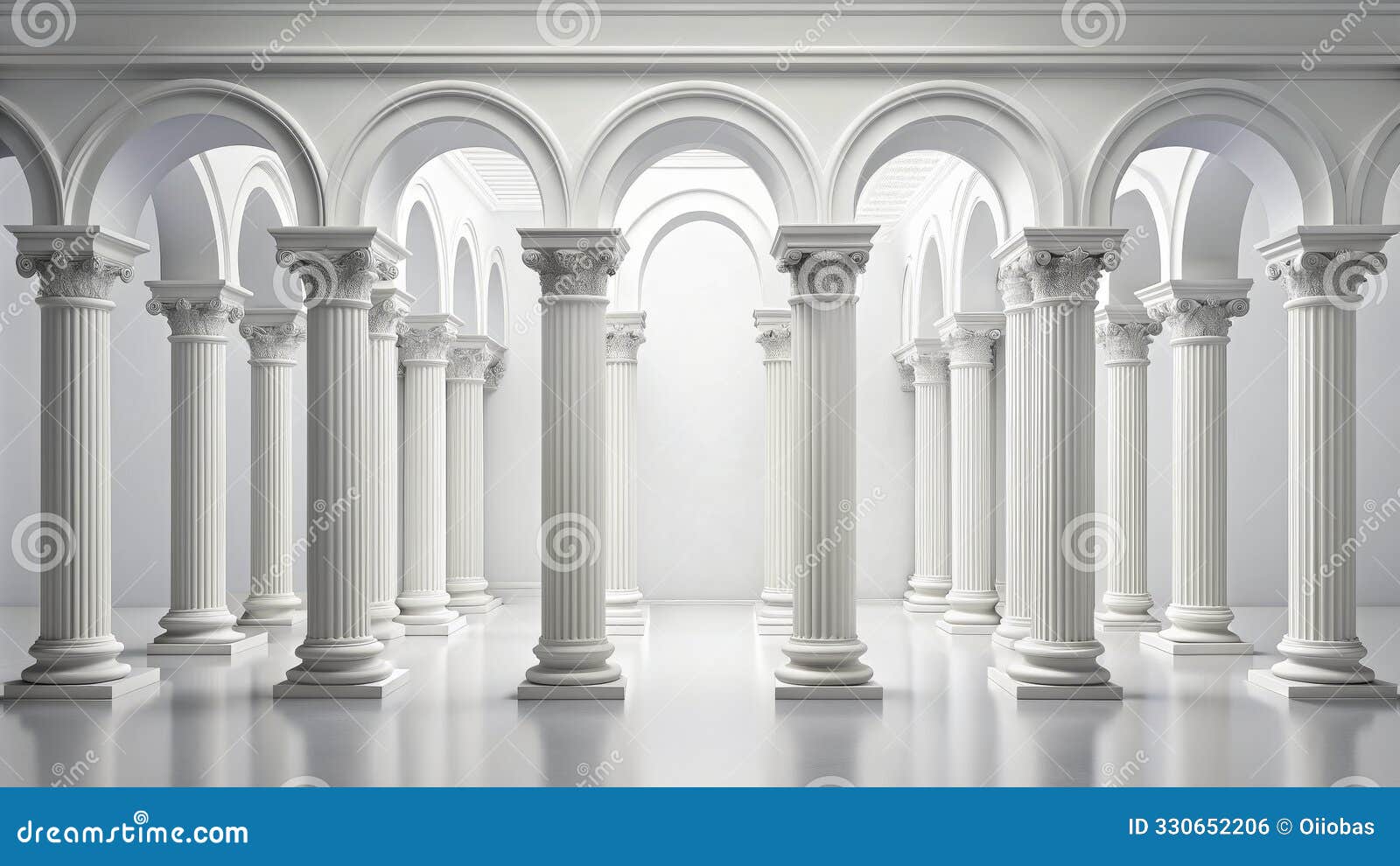 Classical Columns Interior Architecture, 3D Render, White, Arches ...