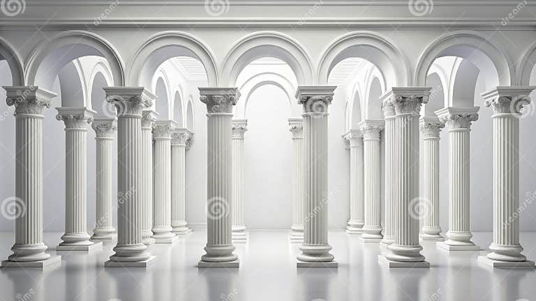Classical Columns Interior Architecture, 3D Render, White, Arches ...