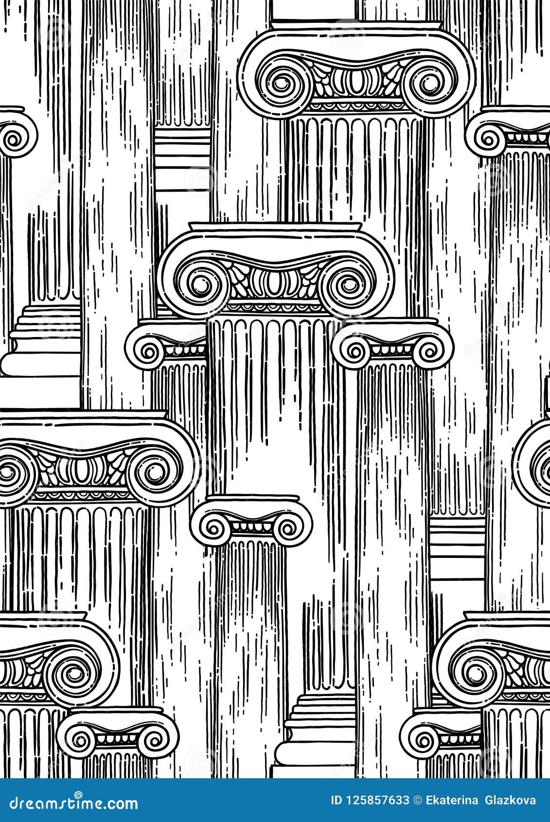 Classical Pattern of Ancient Columns Drawn in Engraving Technique Stock ...