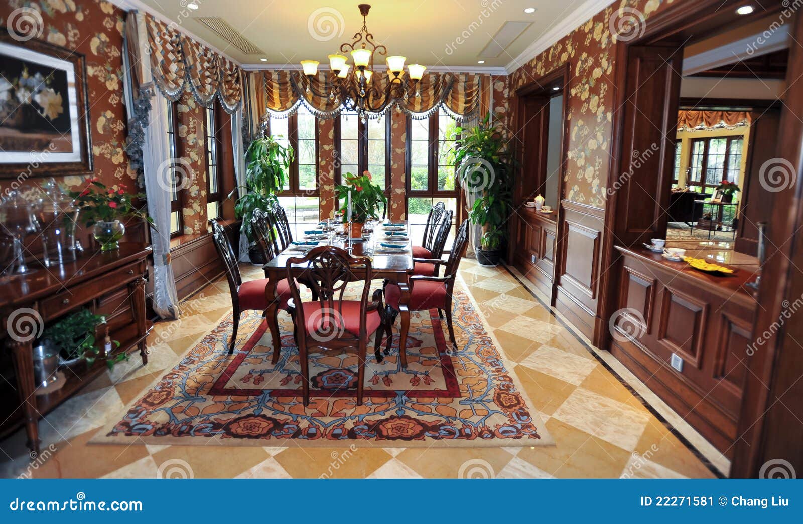 Classical Dining Room in a Villa Stock Image - Image of chair, food ...