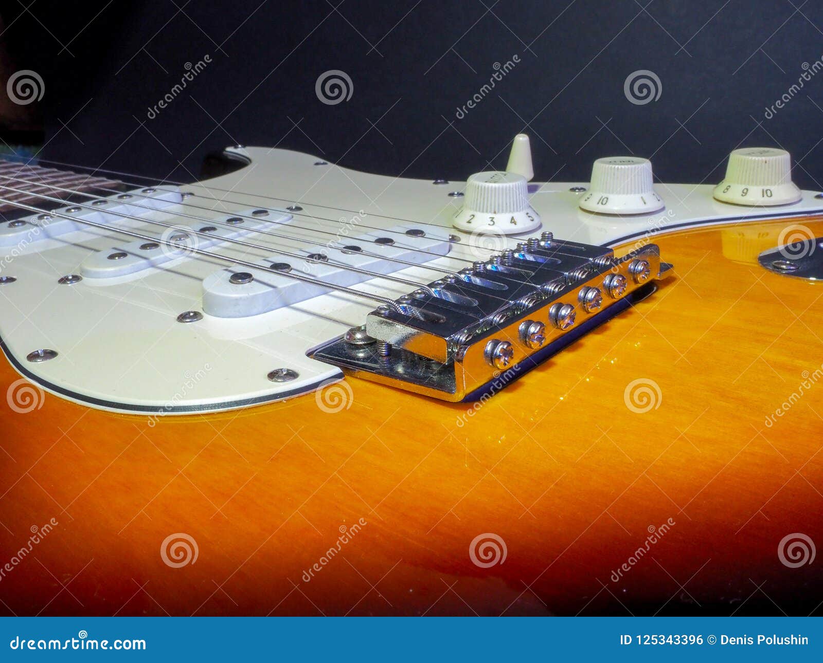 Classical Electric Guitar of Dark Brown Color with White Inserts Chrome ...