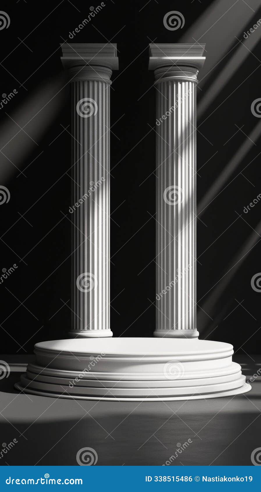 Classical Fluted Columns on Round Platform with Light and Shadow Stock ...