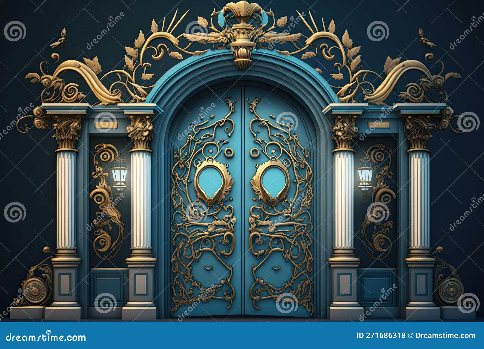 Classical Front Door Gateway in a Blue Classic Ancient Steel Old ...