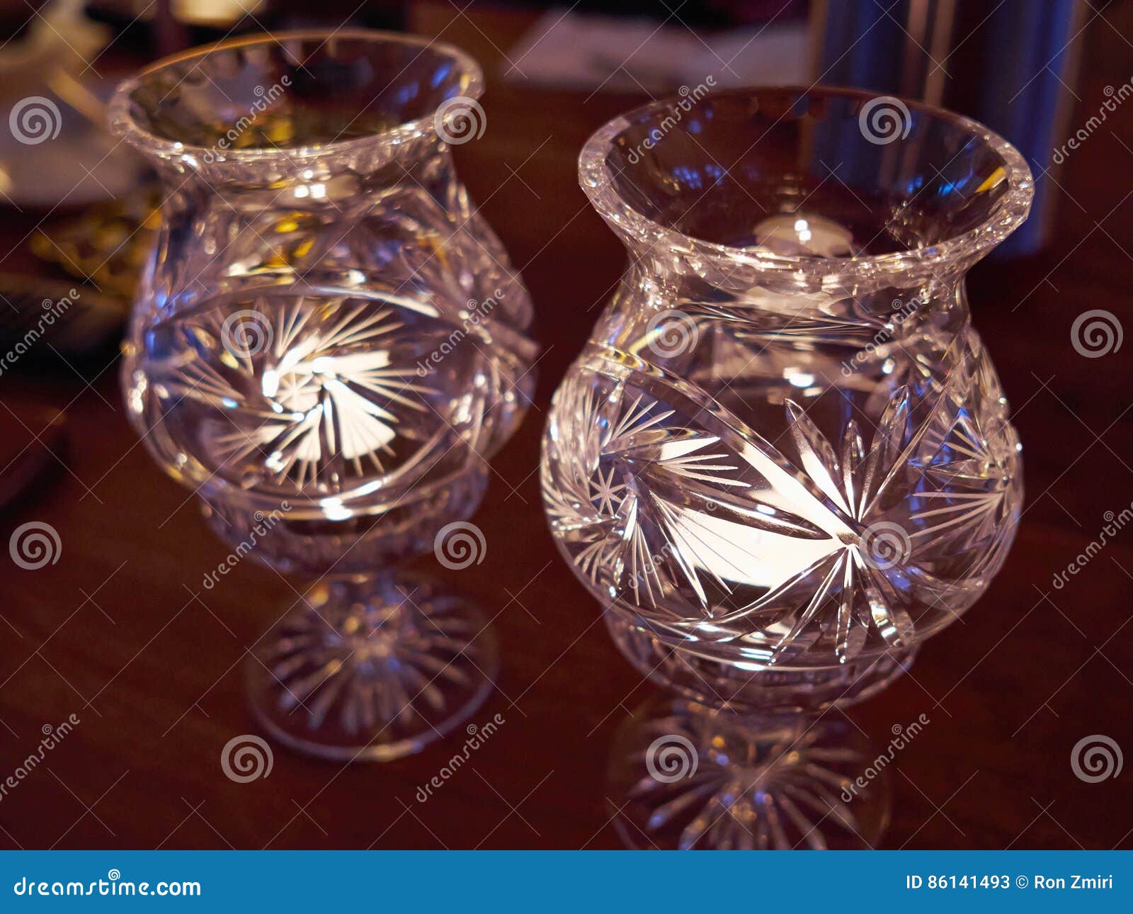 Classical Glass Candle Holders Burning Candles Inside Stock Image ...