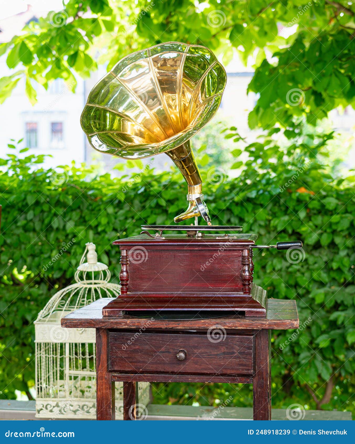 Classical Gramophone Standing on the Background of the Street Stock ...