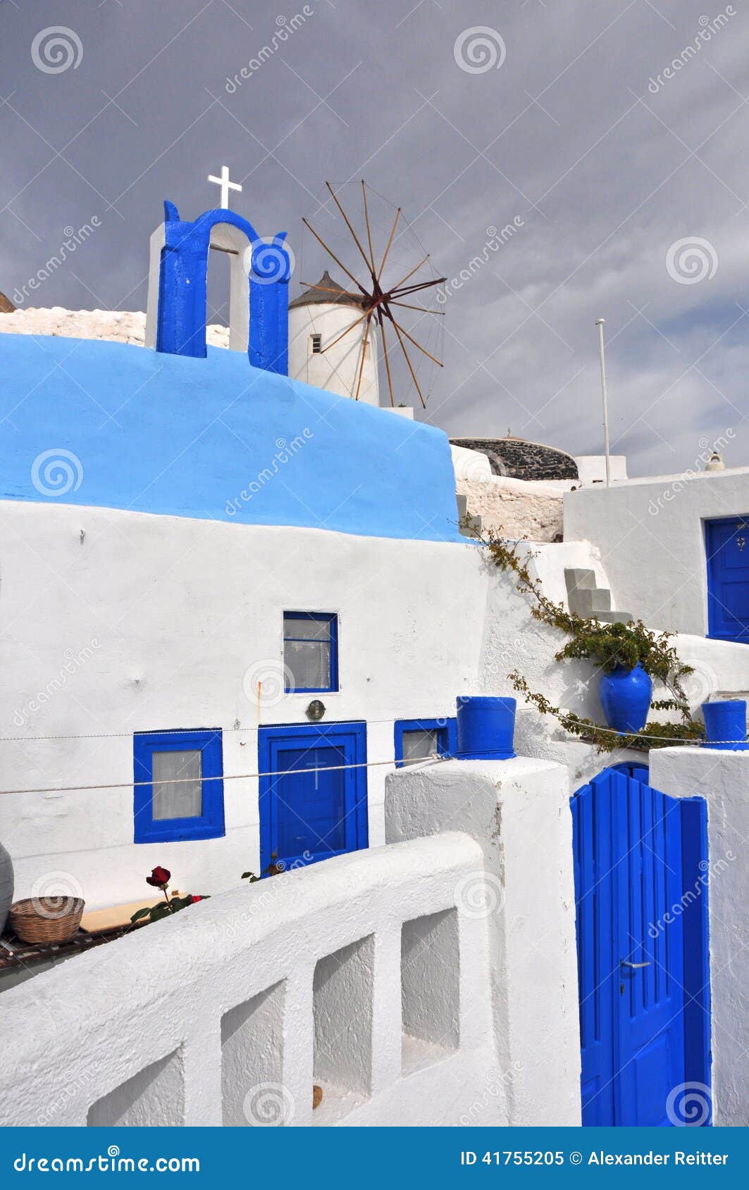 Classical Greek Architecture, Blue and White - Santorini Stock Image ...