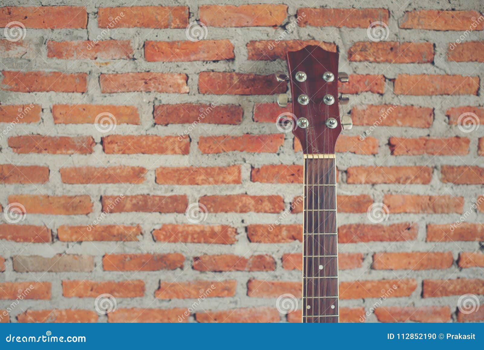 Classical Guitar with Brick Background Horizontal Stock Photo - Image ...