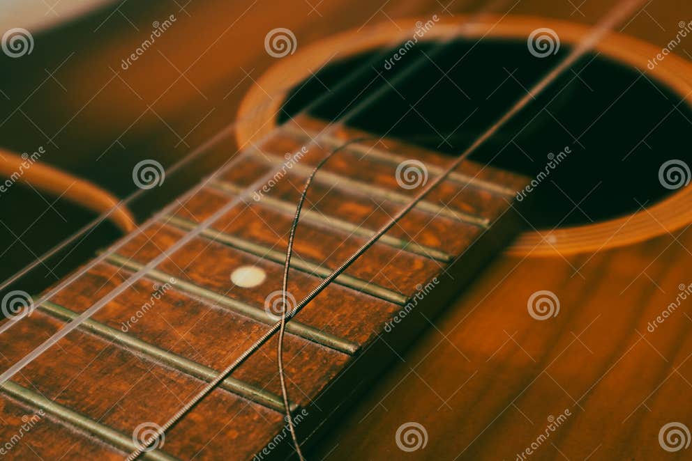 Classical Guitar with Broken String. Closeup of Classical Acoustic ...
