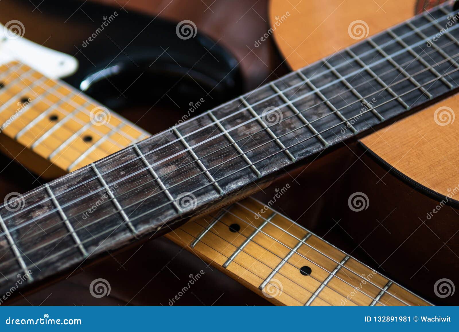 Classical Guitar and Electric Guitar Necks Stock Image - Image of ...