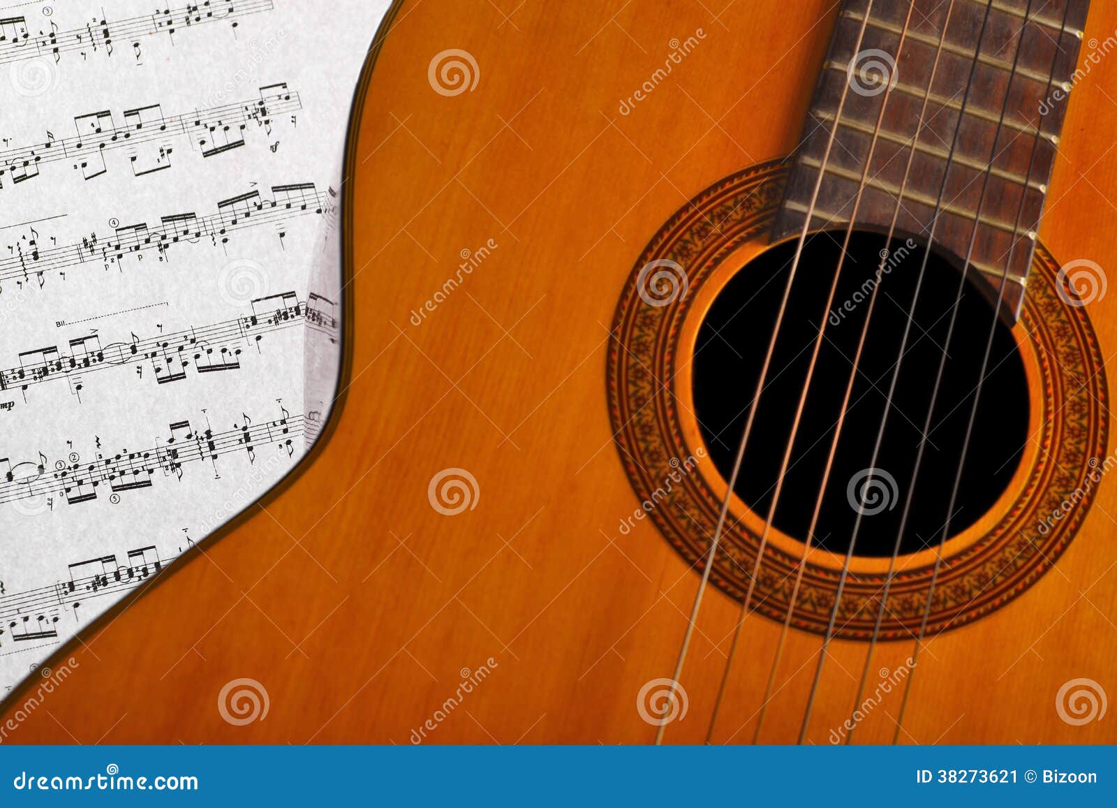 Classical guitar and notes stock image. Image of chord - 38273621