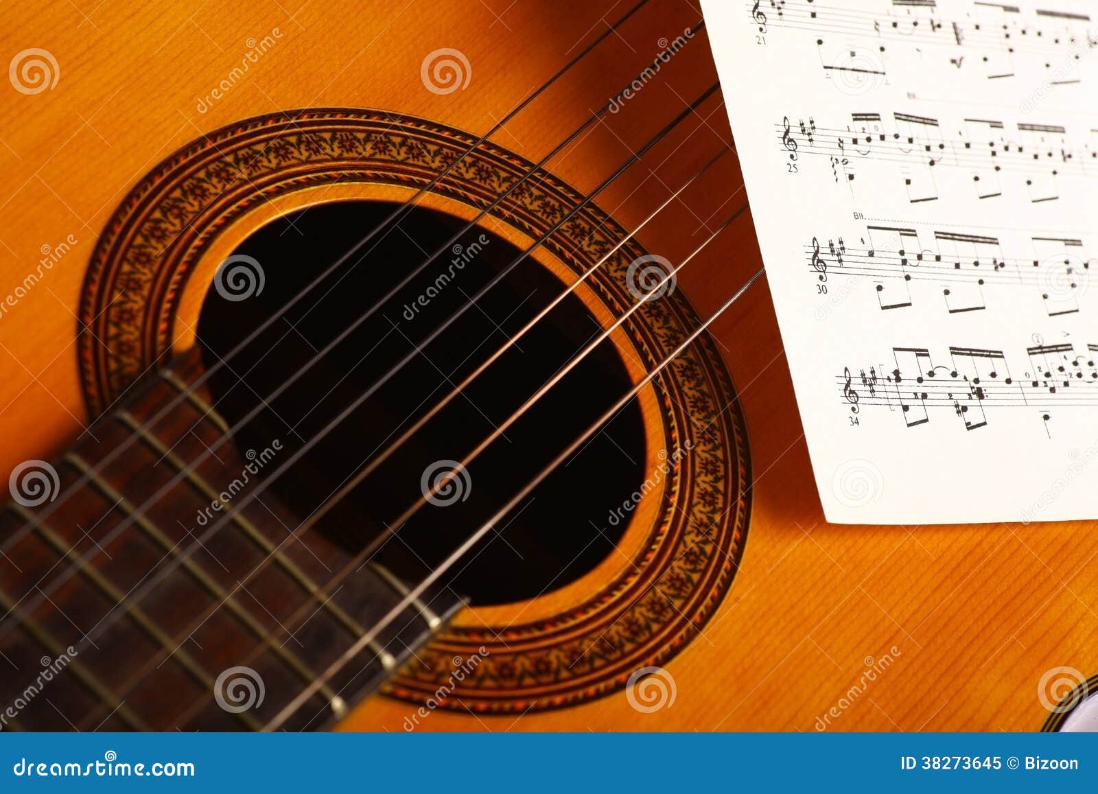 Classical guitar and notes stock image. Image of chord - 38273645