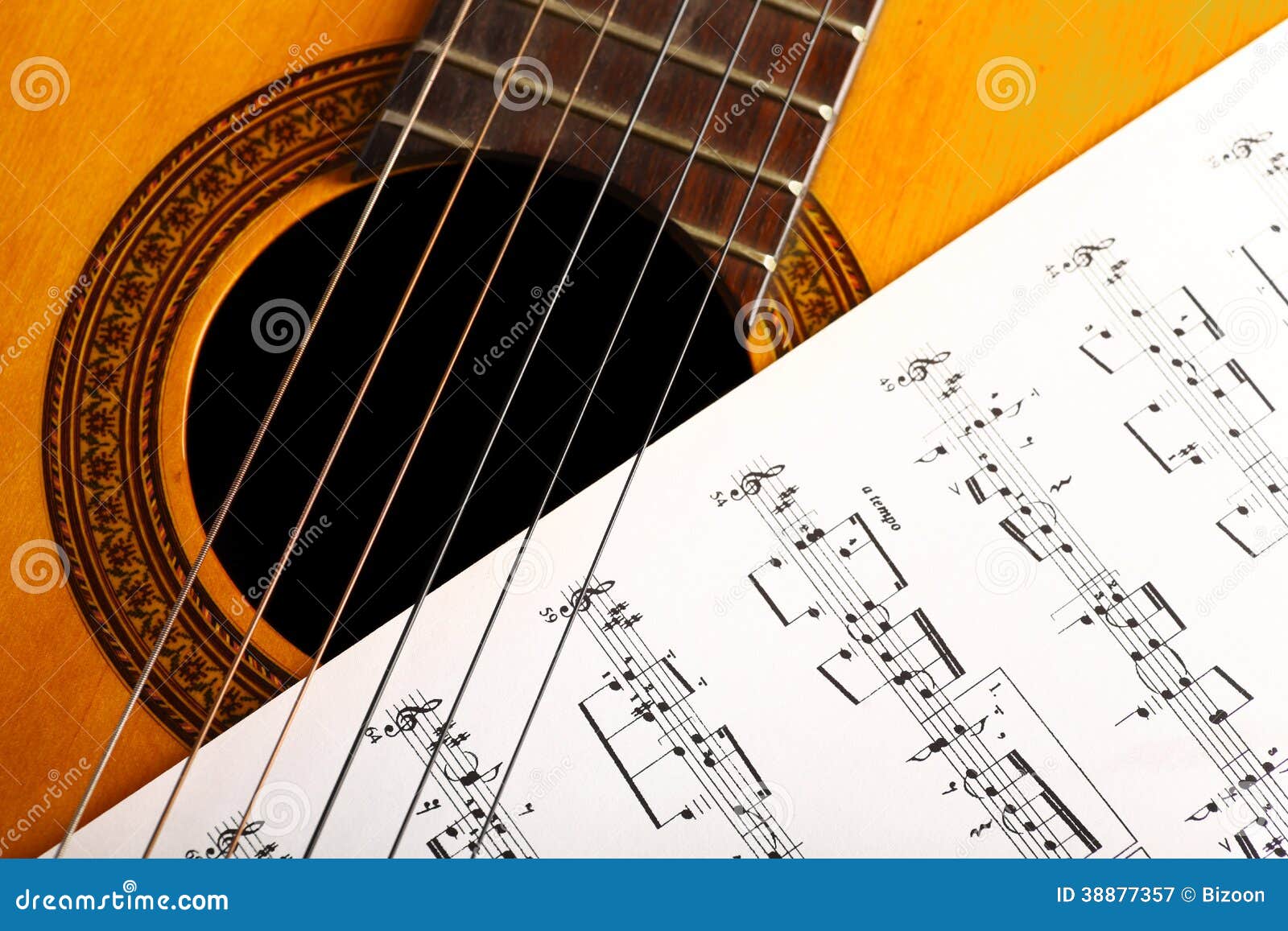 Classical guitar and notes stock image. Image of retro - 38877357