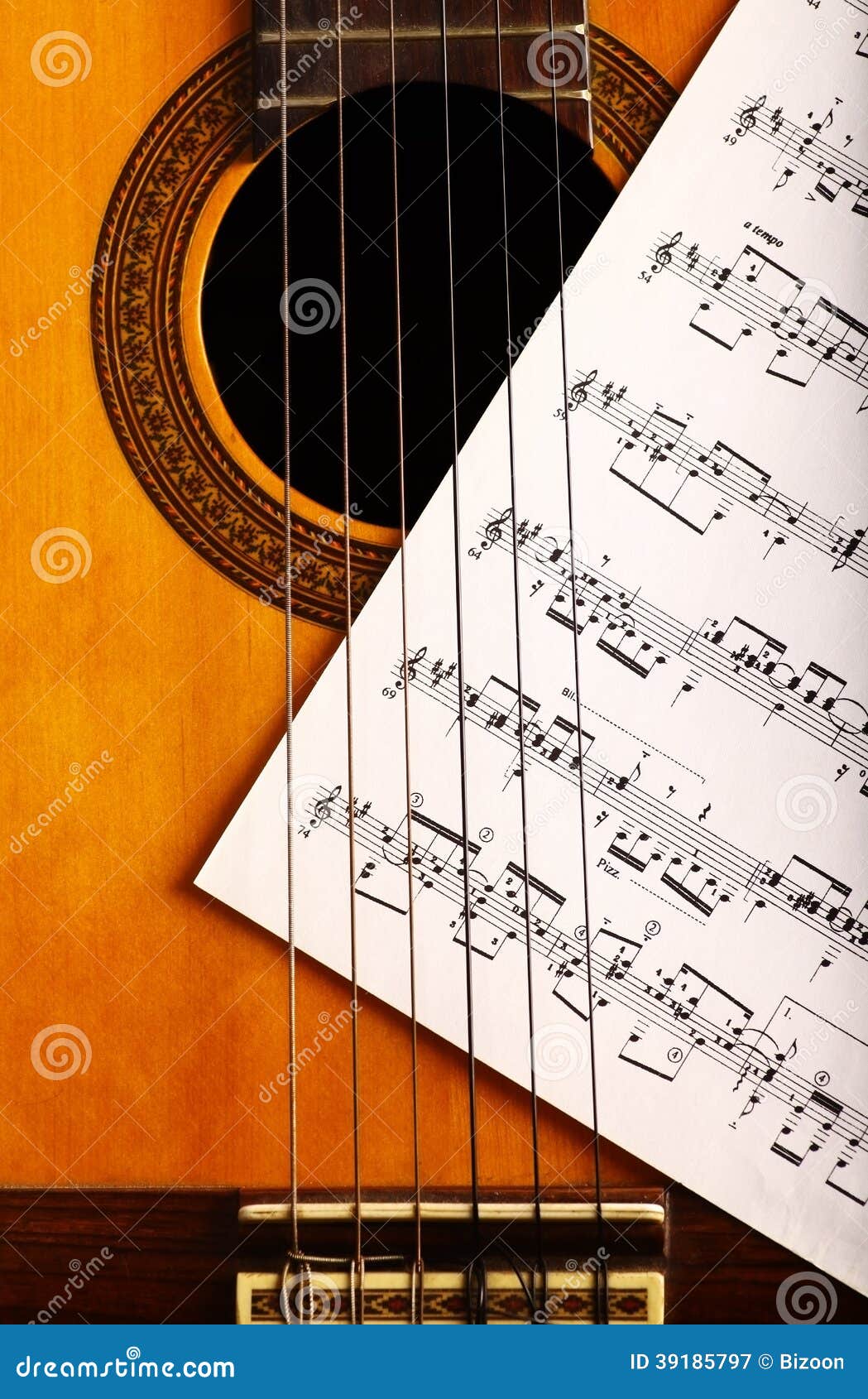 Classical guitar and notes stock image. Image of guitarist - 39185797