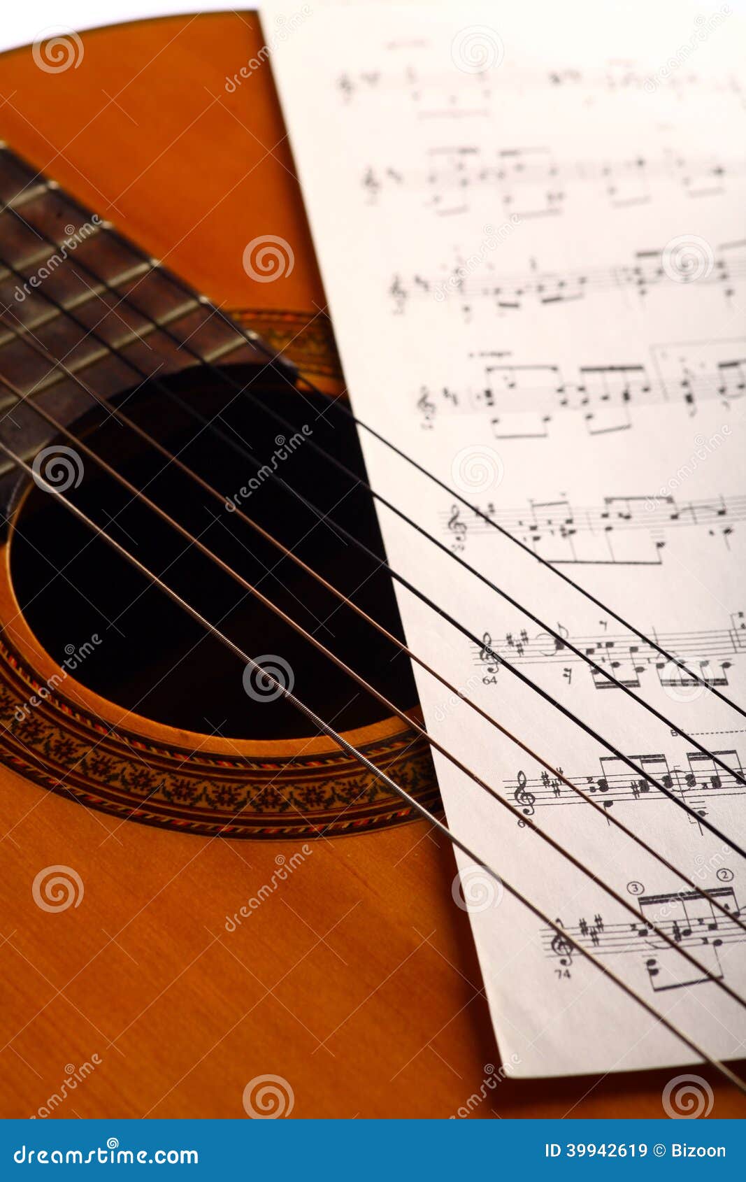 Classical guitar and notes stock image. Image of classical - 39942619