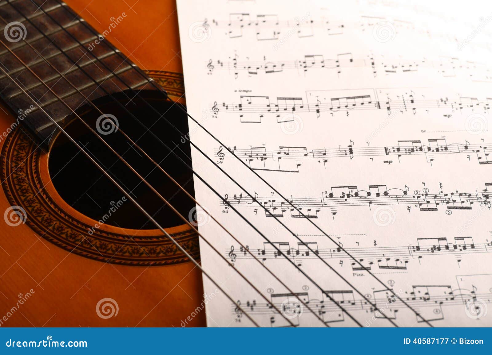 Classical guitar and notes stock image. Image of paper - 40587177