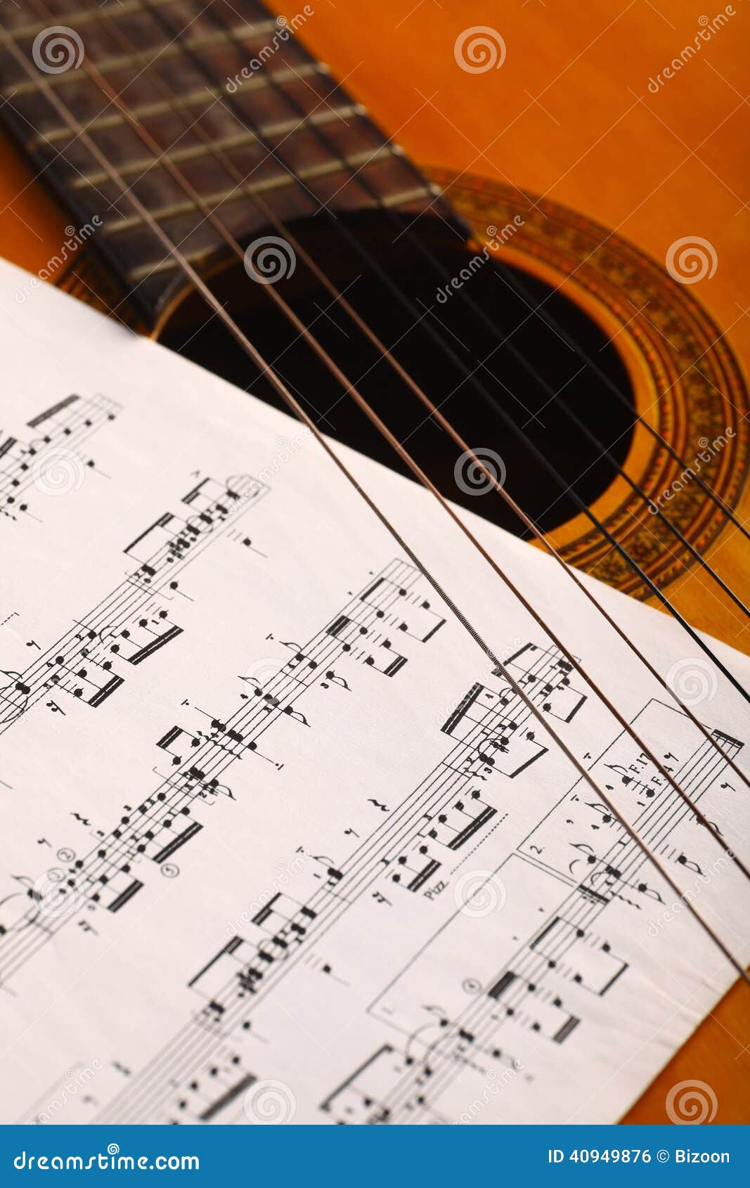 Classical guitar and notes stock photo. Image of guitarist - 40949876