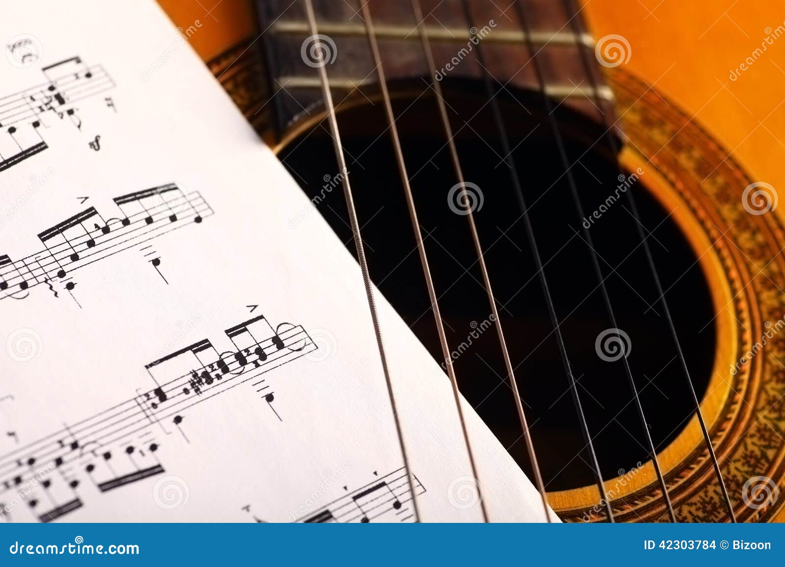 Classical guitar and notes stock photo. Image of musical - 42303784