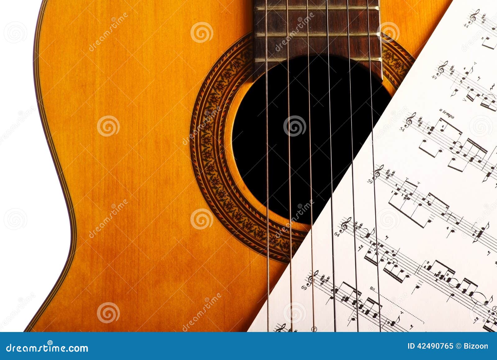 Classical guitar and notes stock image. Image of melody - 42490765