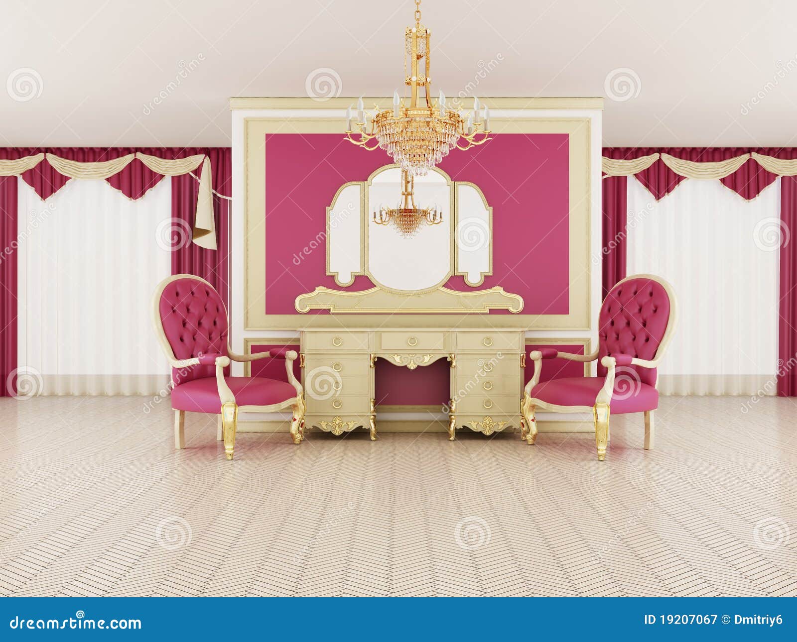 Classical hall interior stock illustration. Illustration of curtain ...