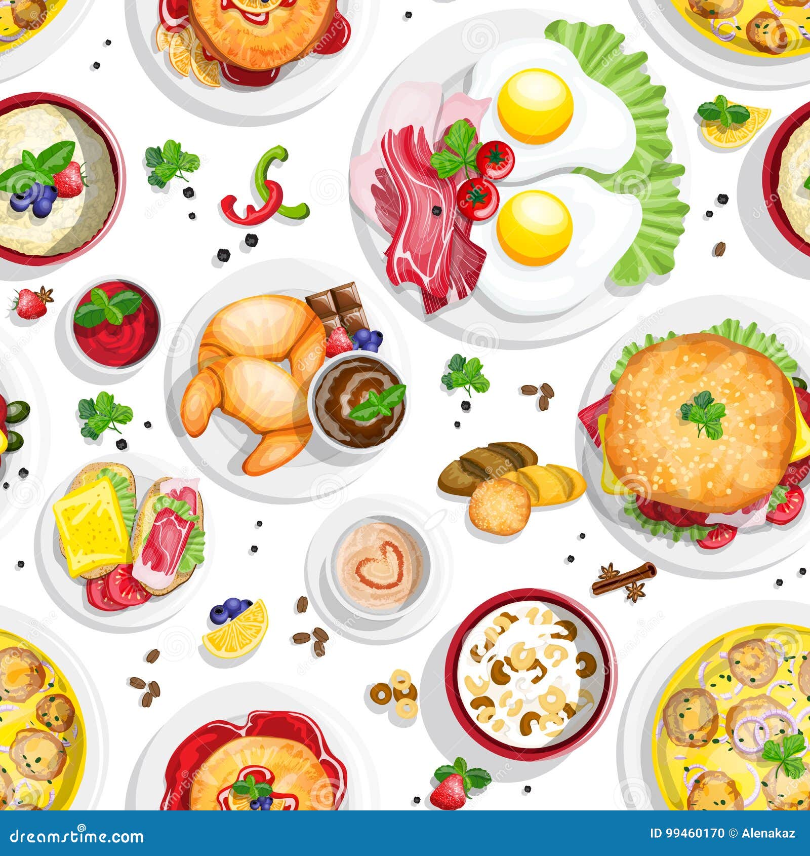 Classical Hotel Breakfast Seamless Pattern Stock Vector - Illustration ...