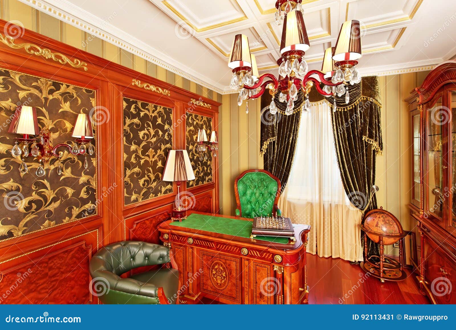 Classical Interior Chamber Working Space Stock Image - Image of globe ...