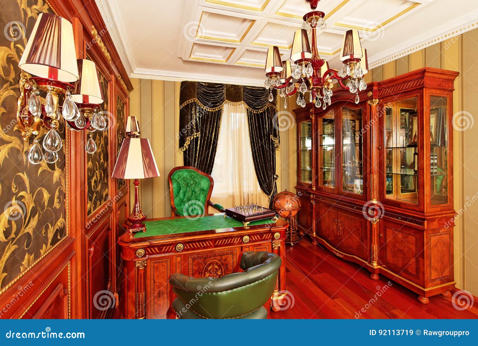 Classical Interior Library Working Space Stock Image - Image of cabinet ...