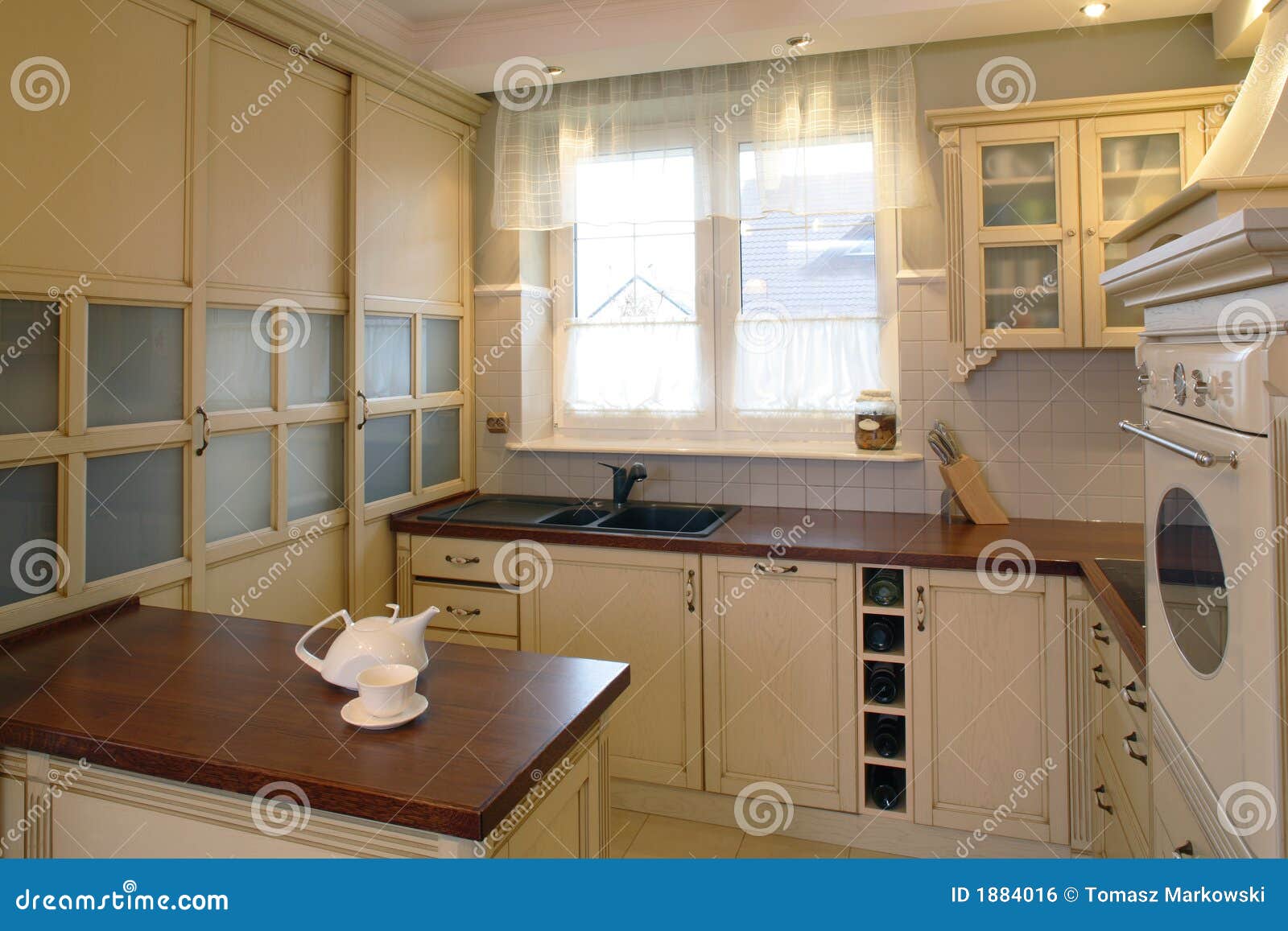 Classical kitchen. stock photo. Image of glass, room, interior - 1884016