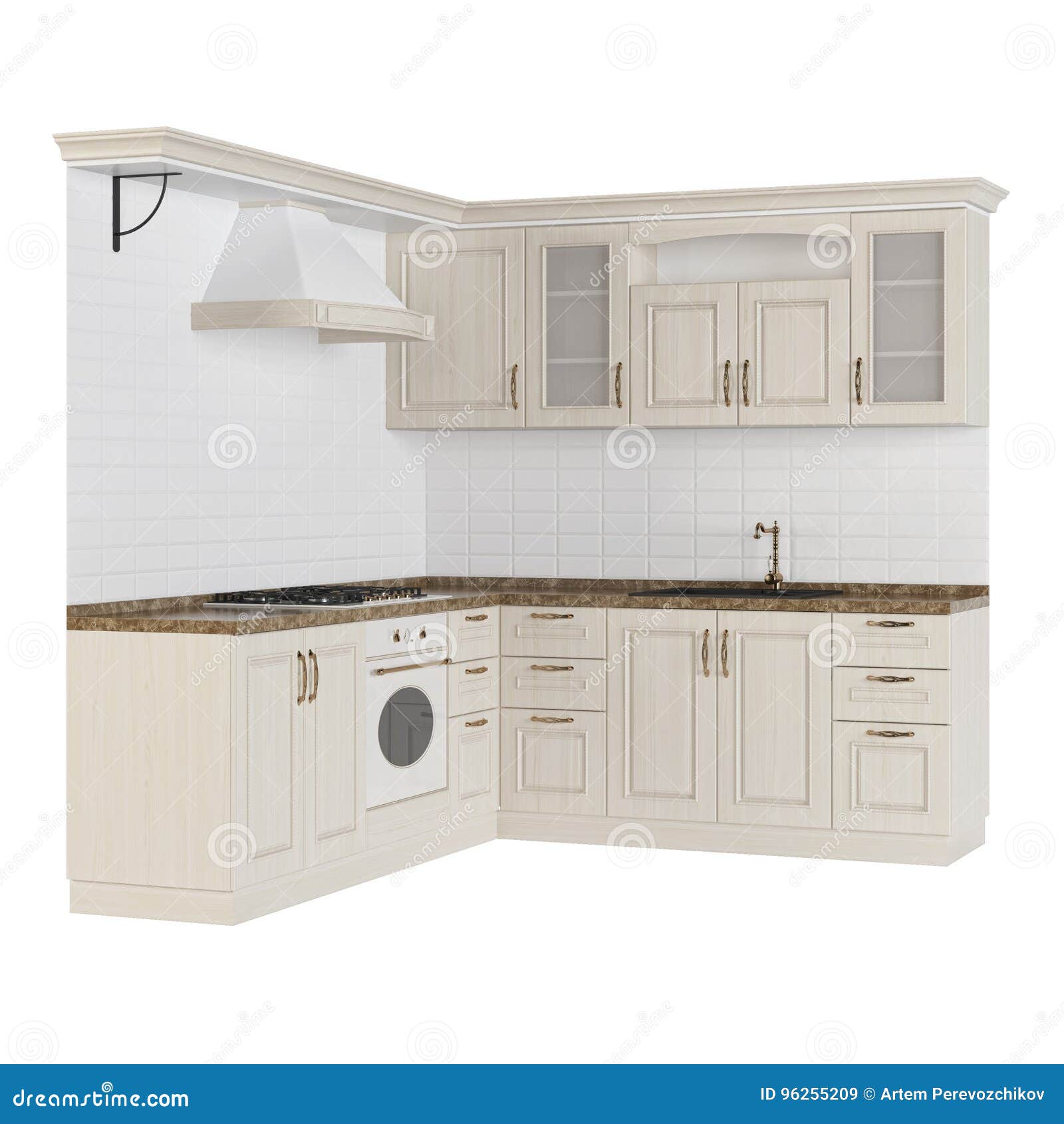 Classical Kitchen Isolated on White Background. Stock Image - Image of ...