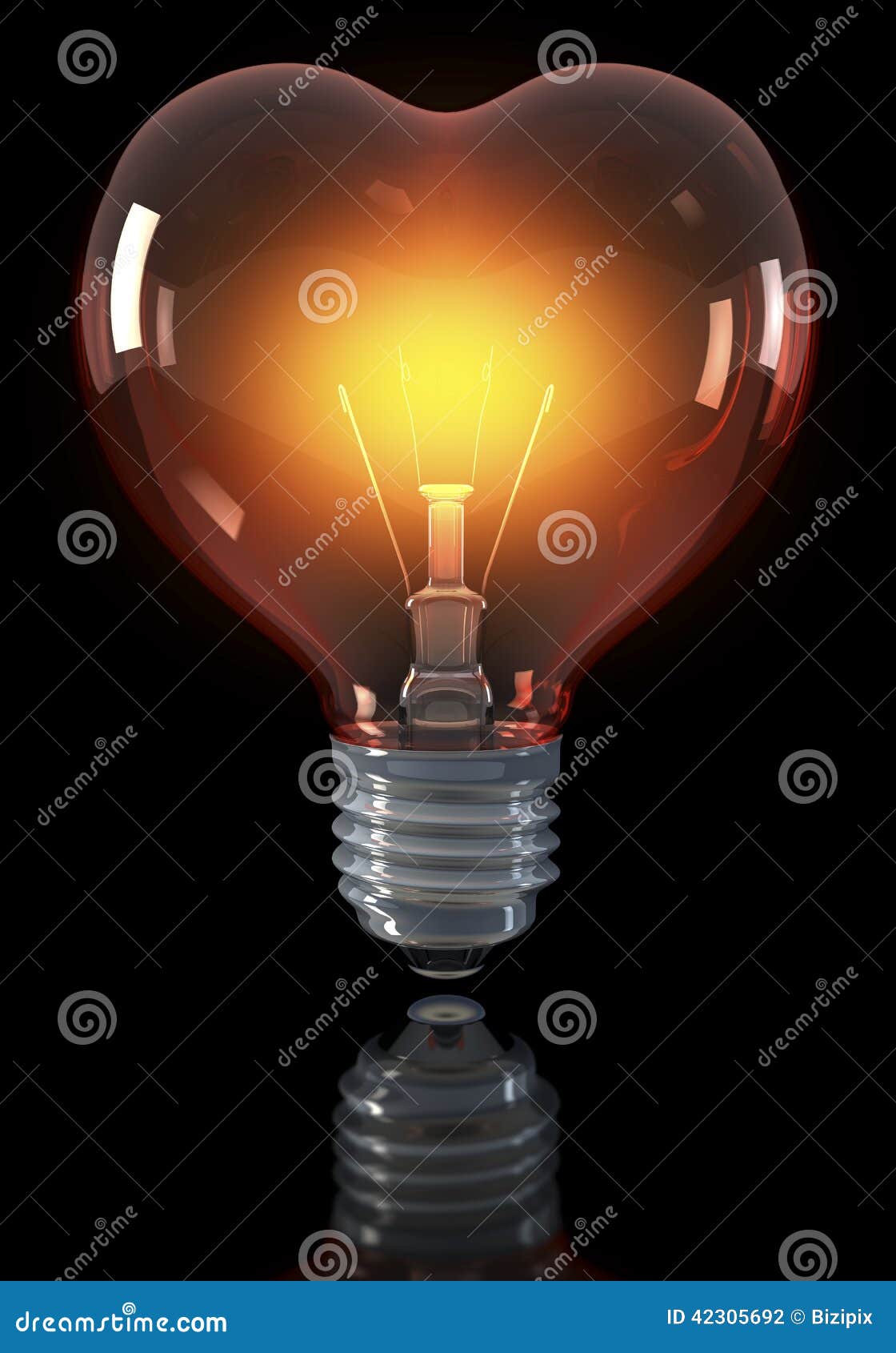 Classical Light Bulb, Heart Shaped, Glowing Yellow Red Stock ...