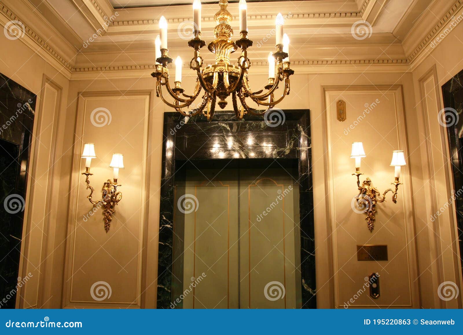 A Classical Lobby of Lift with Closed Doors Stock Image - Image of ...