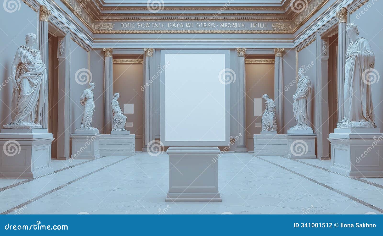 Classical Museum Interior with Statues and Empty Display Stock ...