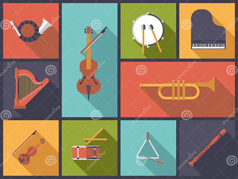 Classical Music Instruments Flat Icons Vector Illustration Stock Vector ...