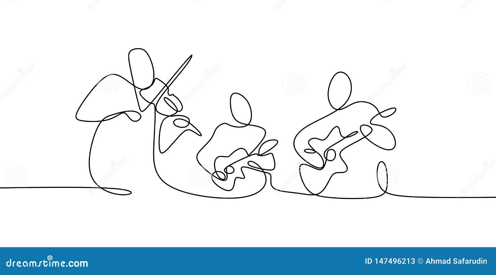Classical Music Jazz Players Continuous One Line Drawing Group of ...