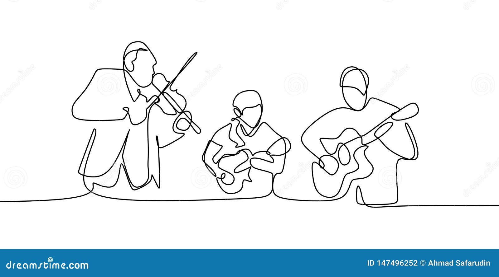 Classical Music Jazz Players Continuous One Line Drawing Group of ...