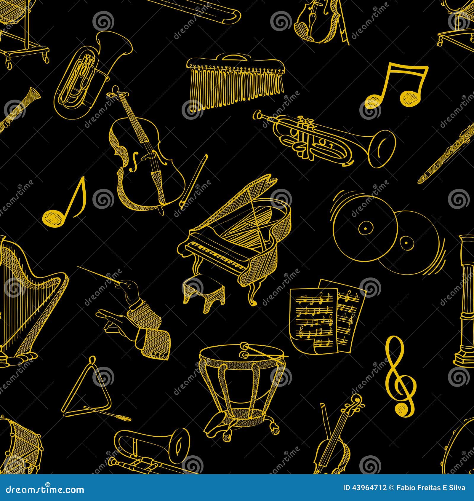 Classical Music Stuff Seamless Pattern Stock Illustration ...