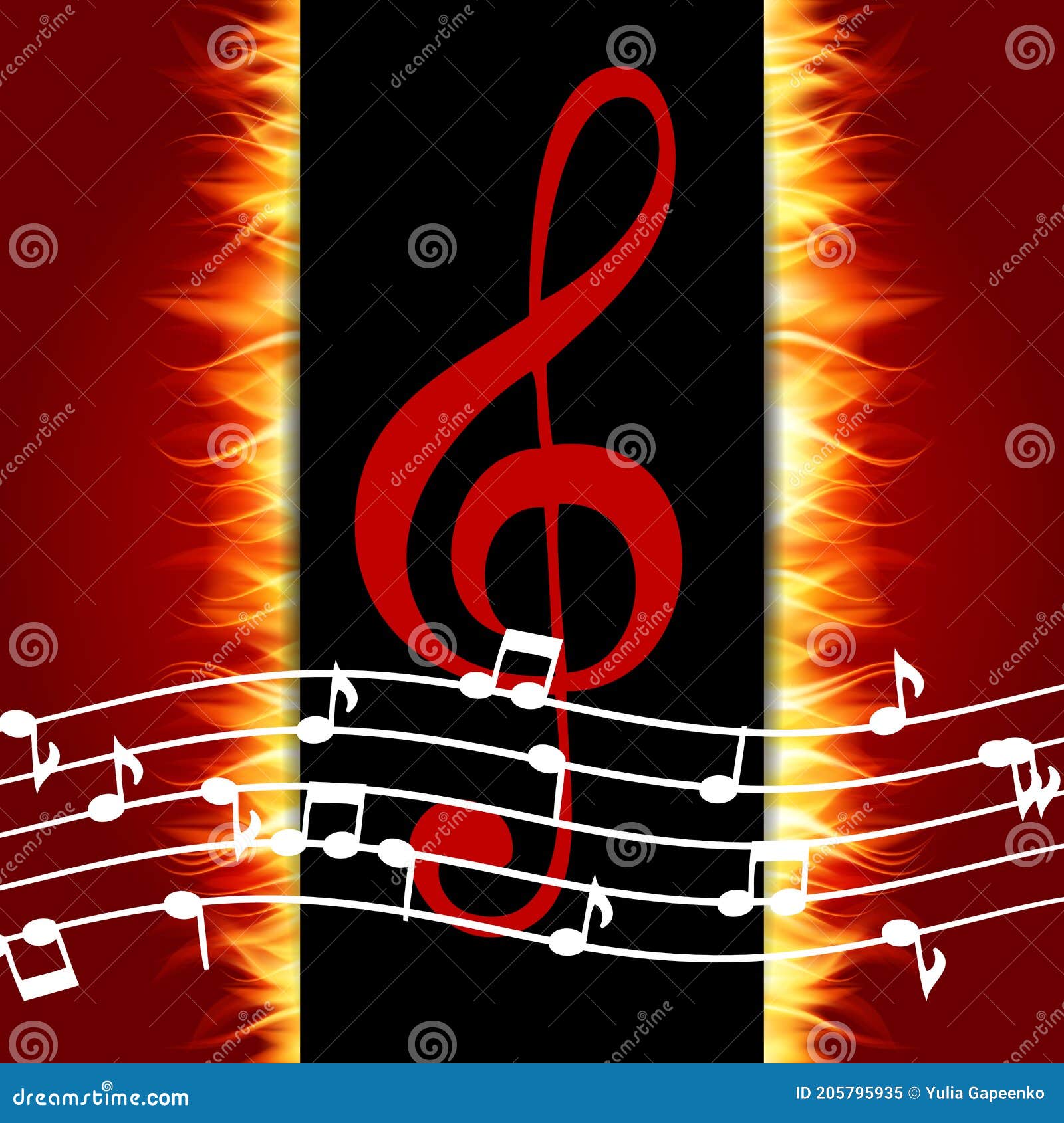Classical Musical Notes with Treble Clef Fire Background.Vector ...
