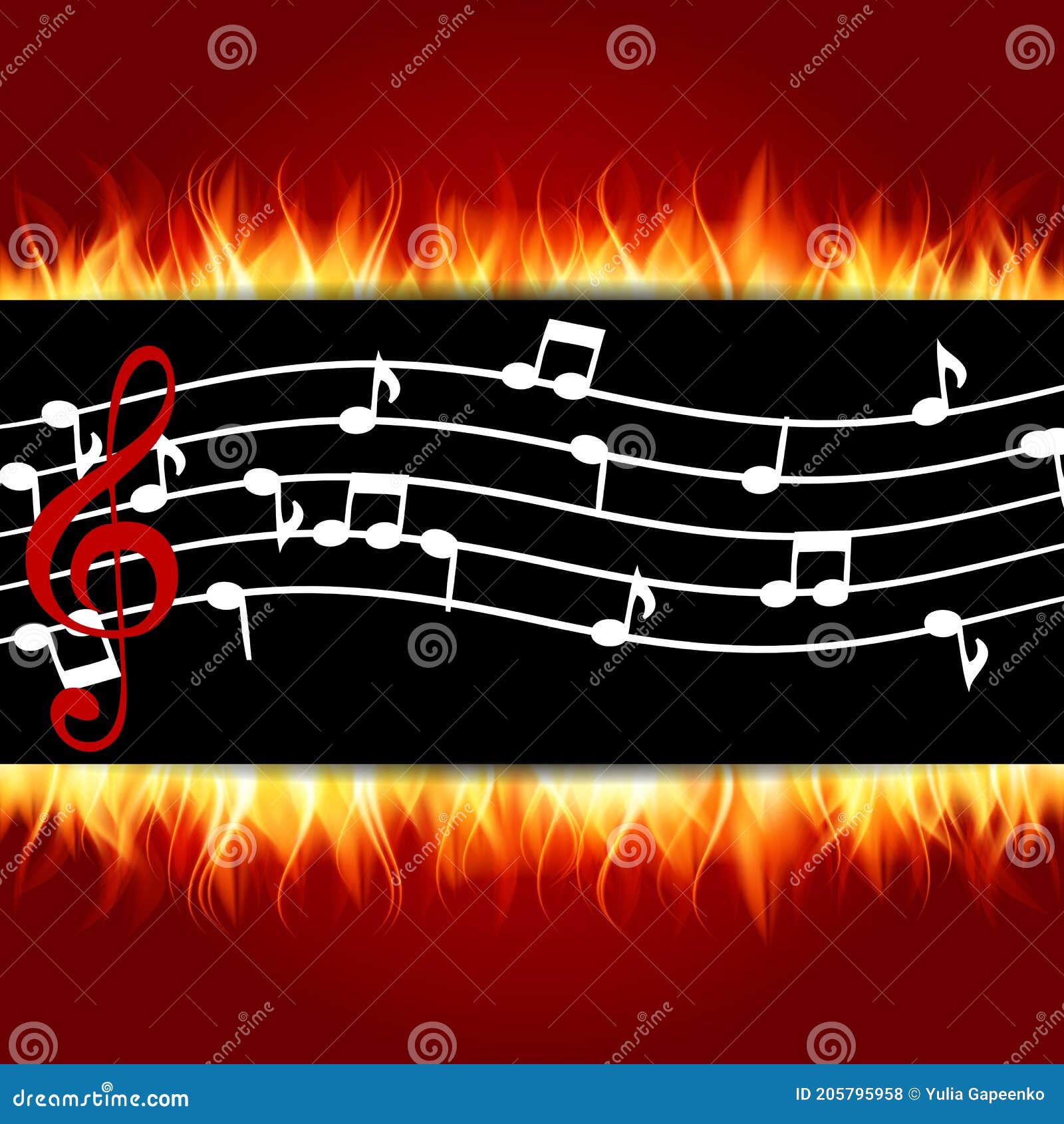 Classical Musical Notes with Treble Clef Fire Background.Vector ...