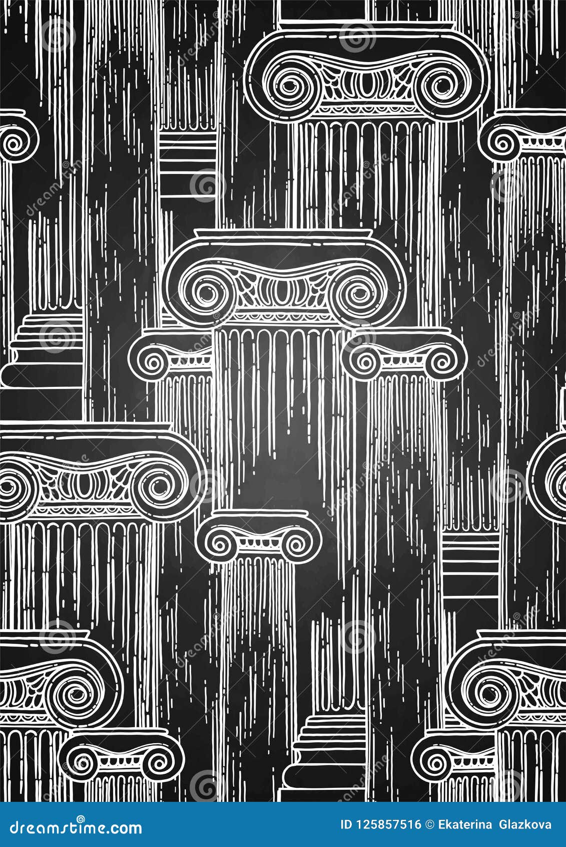 Classical Pattern of Ancient Columns Drawn in Engraving Technique Stock ...