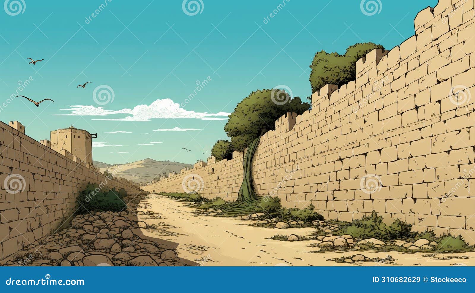 Classical Period Comic Style Wall Path through Saudi Arabia Stock ...