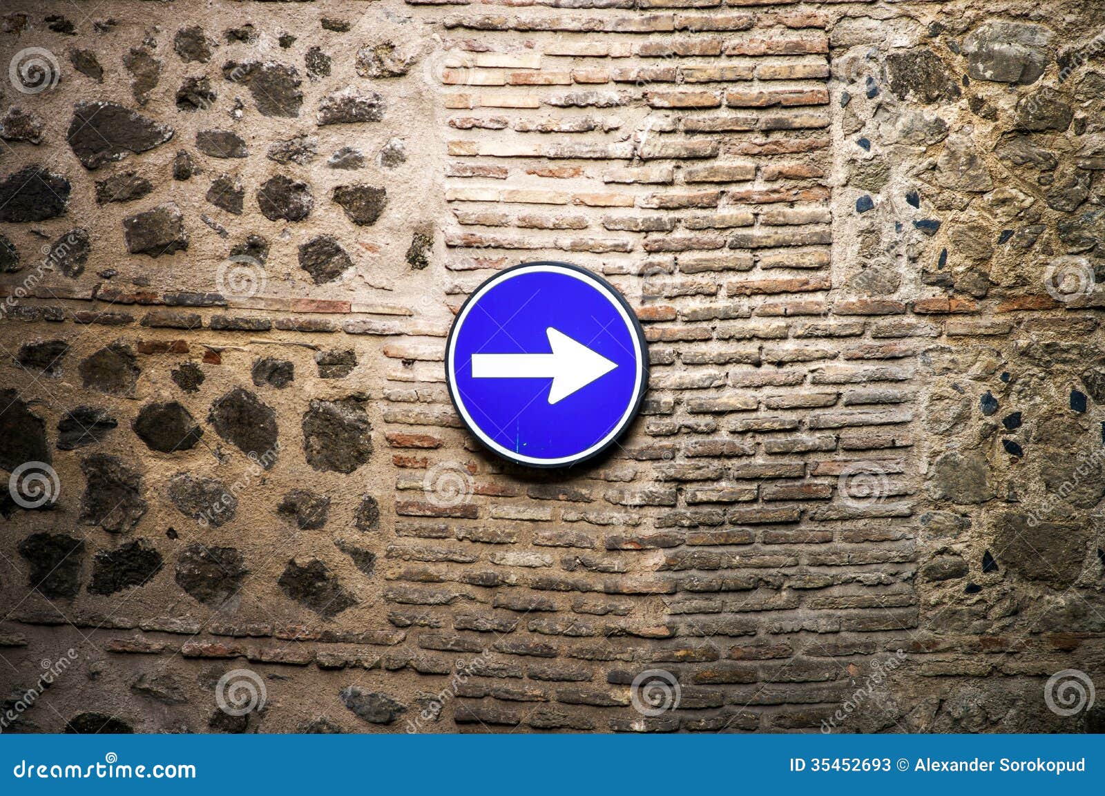 Classical Road Sign on Ancient Wall Stock Image - Image of white, blue ...