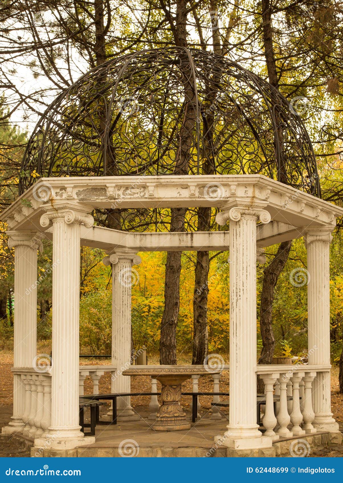 Classical Rotunda with White Columns in Autumn Park Stock Image - Image ...
