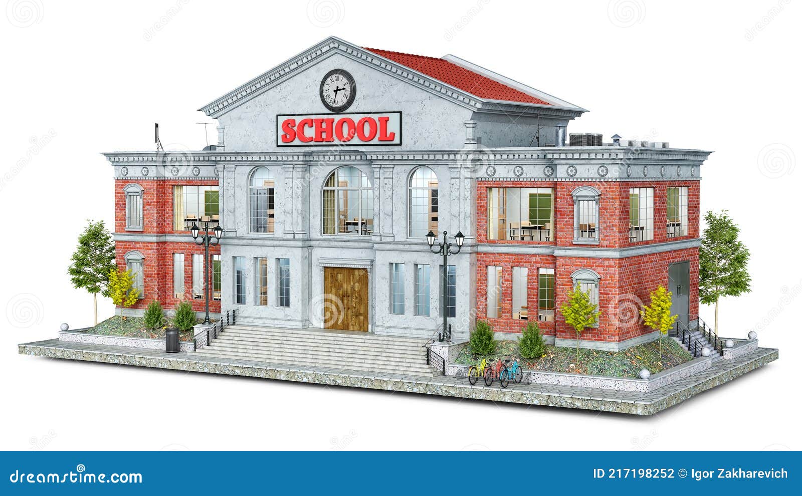 Classical School Building on a Piece of Ground, Stock Illustration ...