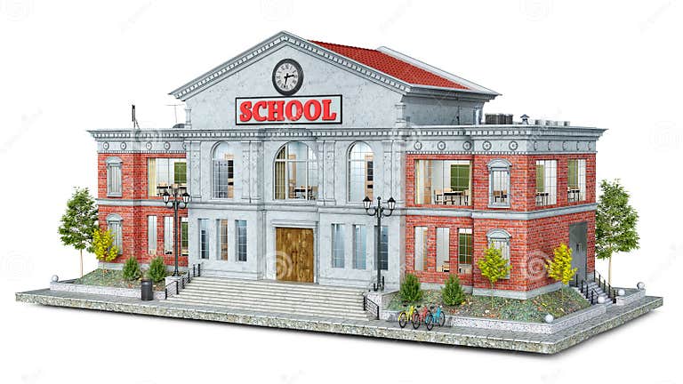 Classical School Building on a Piece of Ground, Stock Illustration ...