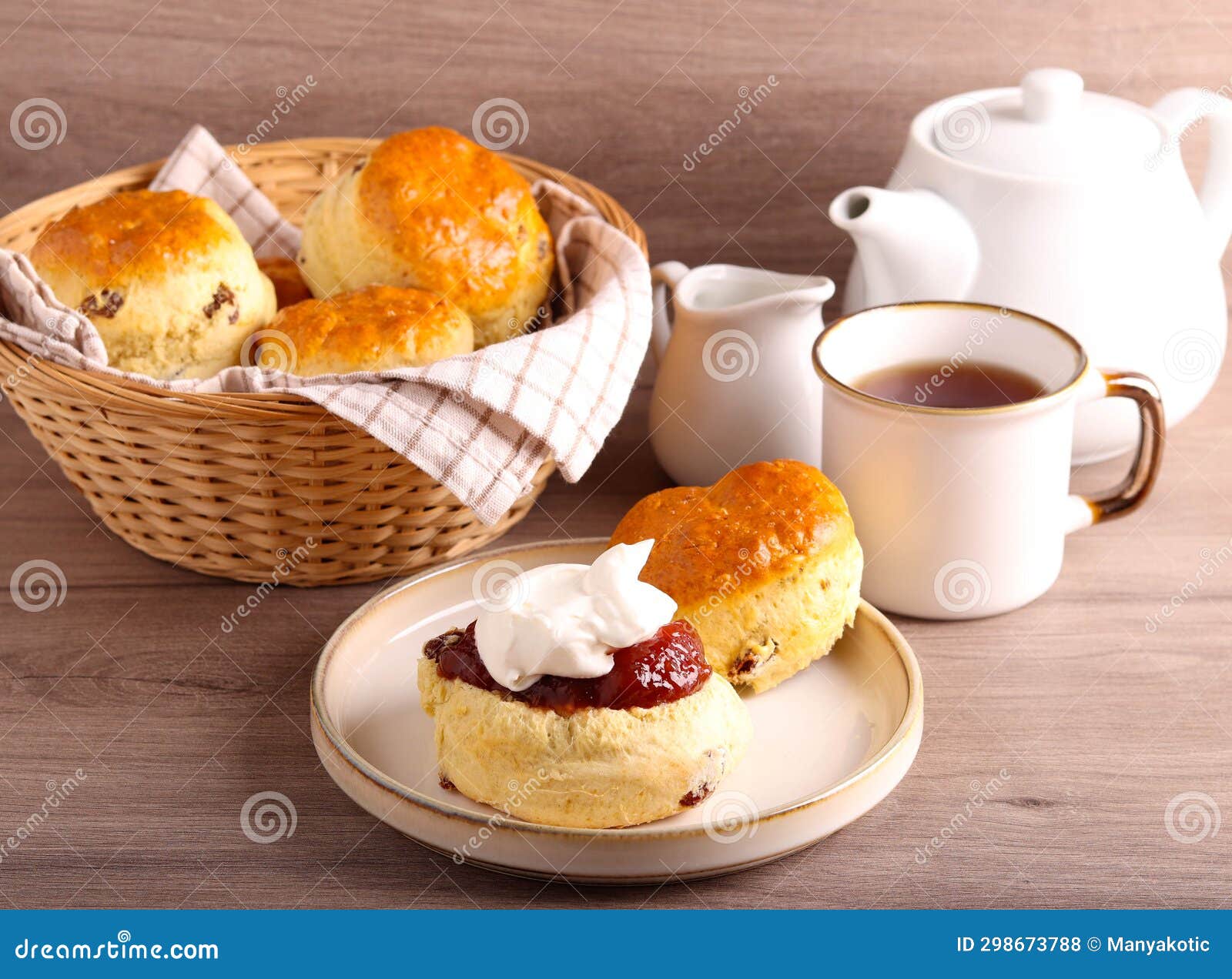 Classical Scones with Jam and Whipped Cream Stock Photo - Image of ...
