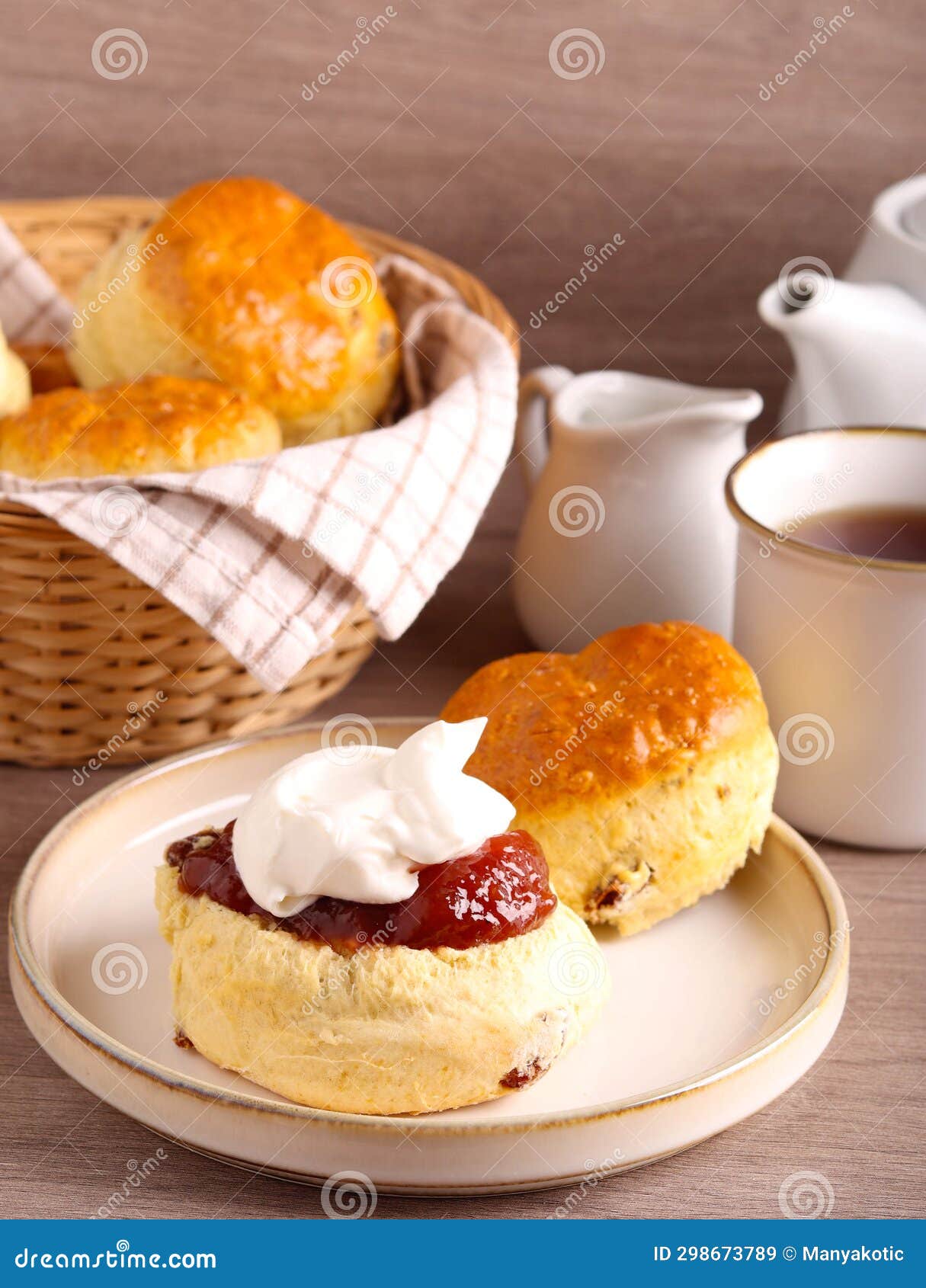Classical Scones with Jam and Whipped Cream Stock Image - Image of ...