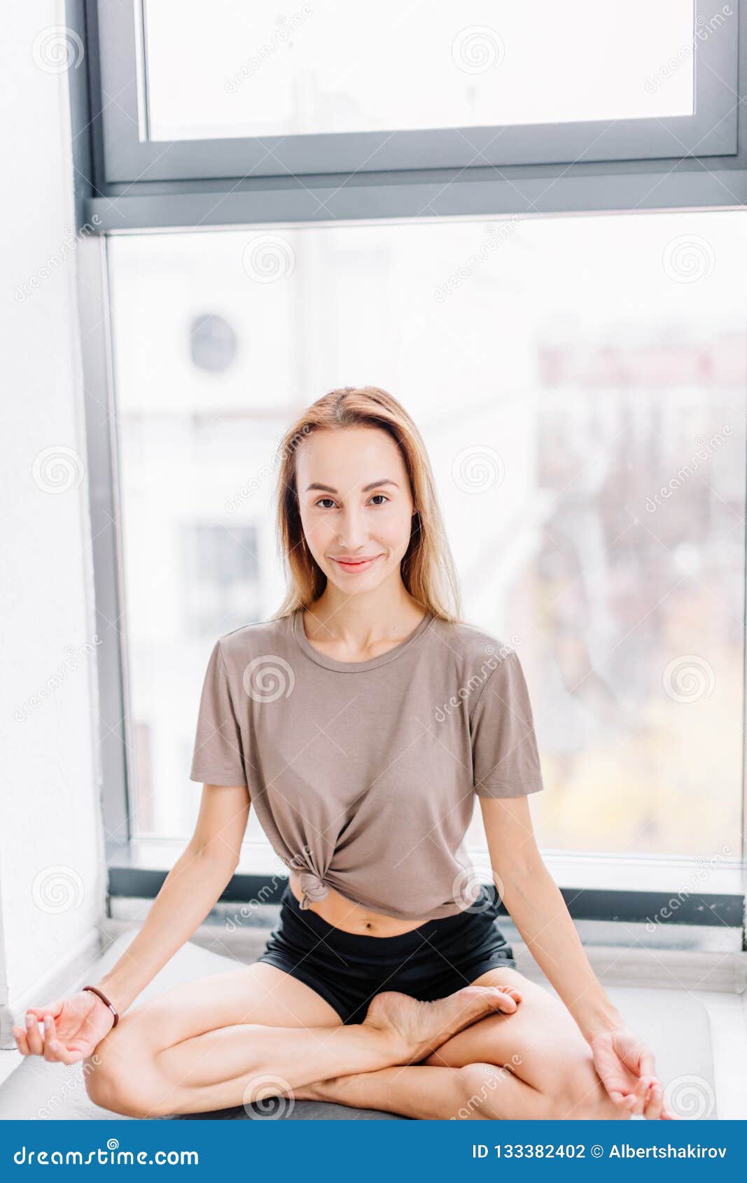 Classical Sitted Meditative Posture. Full Length Shot Stock Photo ...